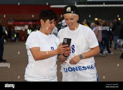 Two Female England Lionesses Fans Wearing England Shirts England V Austria Uefa Womens Euro