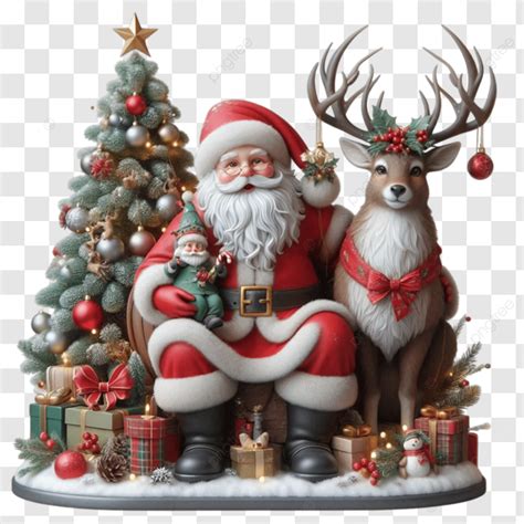순록으로 장식된 화려한 크리스마스 장식을 들고 있는 산타클로스 산타 클로스 순록 산타 클로스와 순록 Png 일러스트 및