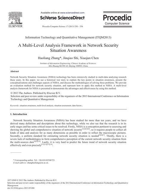 Pdf A Multi Level Analysis Framework In Network Security Situation