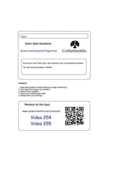Gcse Mathematics Direct Inverse Proportion Pdf