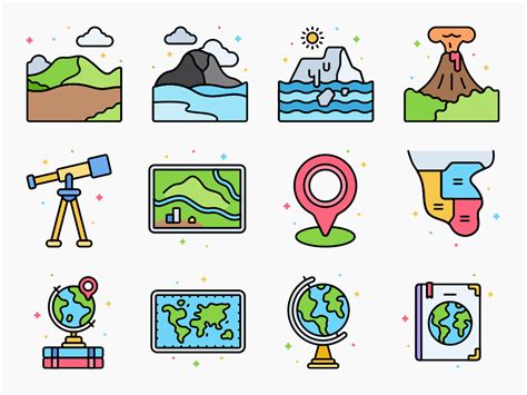 70 Geography Icon Set Flat Icons
