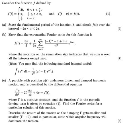 Solved Consider the function f defined by f t 2t π 2π0 Chegg com