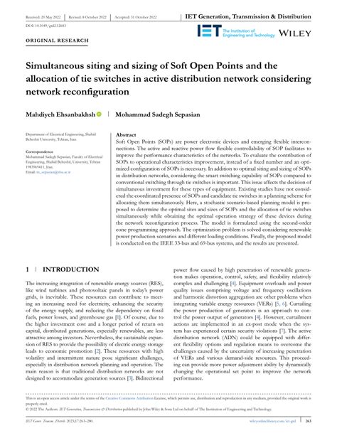Pdf Simultaneous Siting And Sizing Of Soft Open Points And The