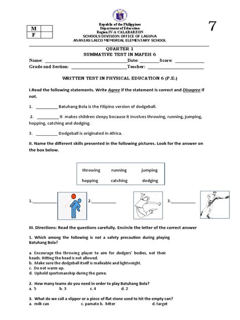 2021 Q1 Pe Health 6 Summative Test Pdf Physical Education Public Health