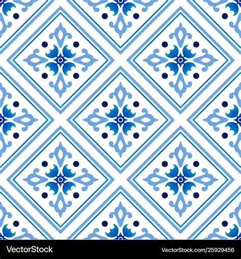 Blue And White Tile Pattern Royalty Free Vector Image