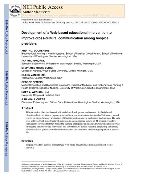 Pdf Development Of A Web Based Educational Intervention To Improve Cross Cultural