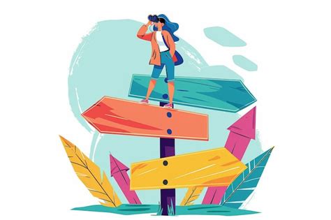 Woman Standing On Top Of Arrow Signpost Premium Ai Generated Vector
