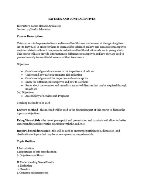 Safe Sex And Contraceptives Pdf Sexually Transmitted Infection