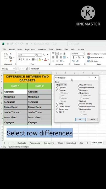 Data Comparison Analysis Special Option Excel Exceltips Exceltricks Shorts Youtube