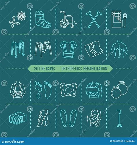 Orthopedic Trauma Rehabilitation Line Icons Crutches Orthopedics