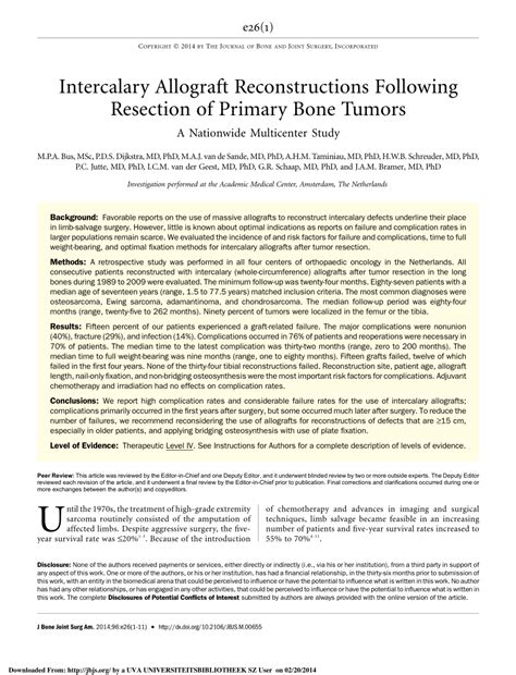 Pdf Intercalary Allograft Reconstructions Following Resection Of Primary Bone Tumors A