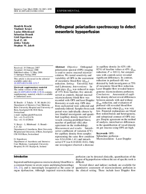 Pdf Orthogonal Polarization Spectroscopy To Detect Mesenteric