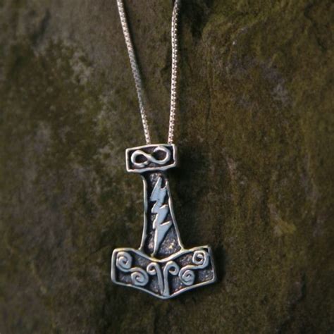 Thors Hammer Sterling Silver Necklace On Sterling Silver Box Chain Or