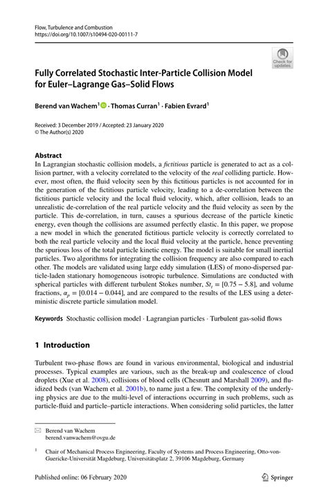 Pdf Fully Correlated Stochastic Inter Particle Collision Model For