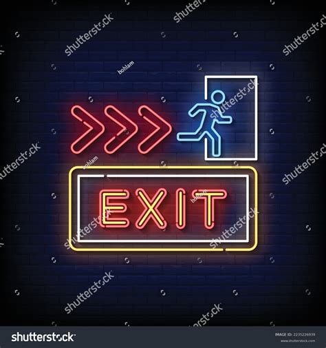 Neon Sign Exit Brick Wall Background Stock Vector Royalty Free 2235226939 Shutterstock