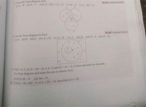 7 from the venn diagram find i a−b ii a c iii a−b ∪ a−c iv b∩