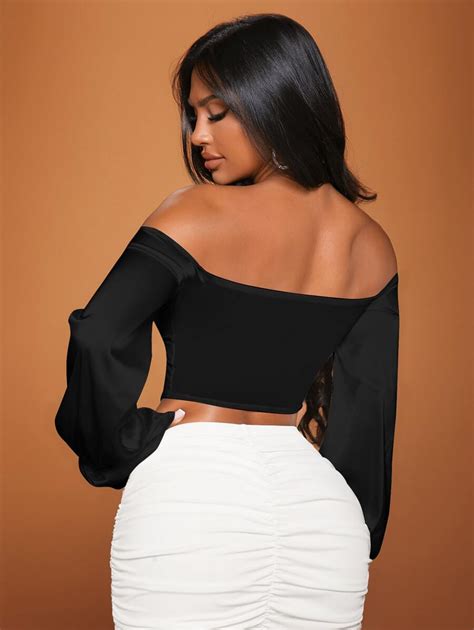 SHEIN SXY Off Shoulder Flounce Sleeve Crop Top SHEIN UK