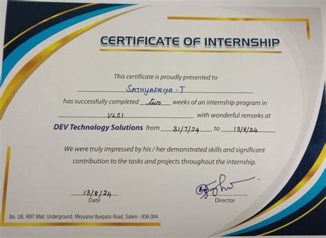 Completed A 2 Week Internship In Vlsi At Dev Sathyapriya T Posted On