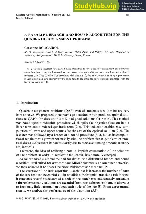 A Parallel Branch And Bound Algorithm For The Quadratic Assignment