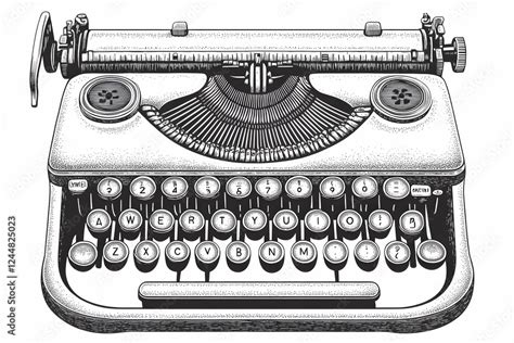 Vintage Typewriter Illustration Shows Keyboard Keys And Carriage