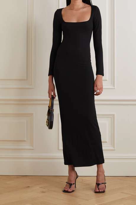 SKIMS Soft Lounge Ribbed Stretch Modal Maxi Dress Onyx NET A PORTER