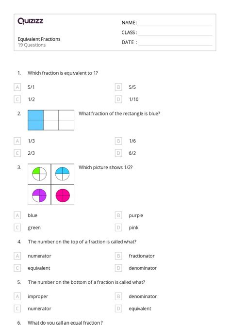 50 Equivalent Fractions Worksheets For 5th Grade On Quizizz Free