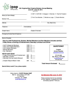 Fillable Online 6th Annual Meeting Virginia West Virginia Division 6