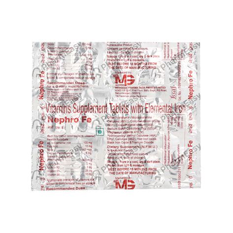 Buy Nephro Fe Strip Of 15 Tablets Online At Flat 18 Off Pharmeasy