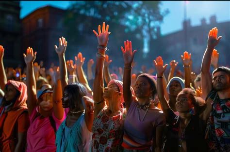 Premium Photo Group Of People Raising Their Hands