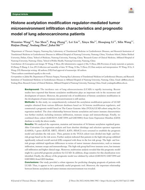 Pdf Histone Acetylation Modification Regulator Mediated Tumor