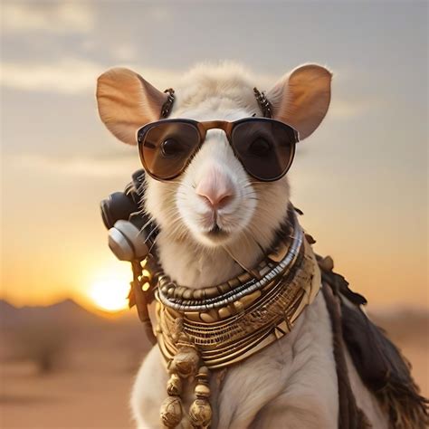 Premium Photo White Mouse With Black Eyeglasses On The Top Of A Camel