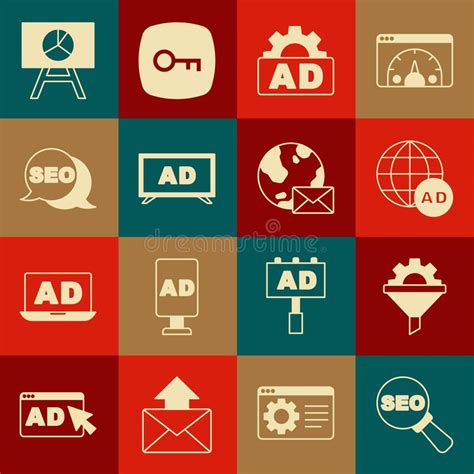 Set Seo Optimization Sales Funnel With Gear Advertising Board Graph Chart And Earth Globe