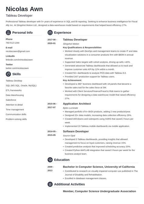 Tableau Developer Roles And Responsibilities Resume The Best