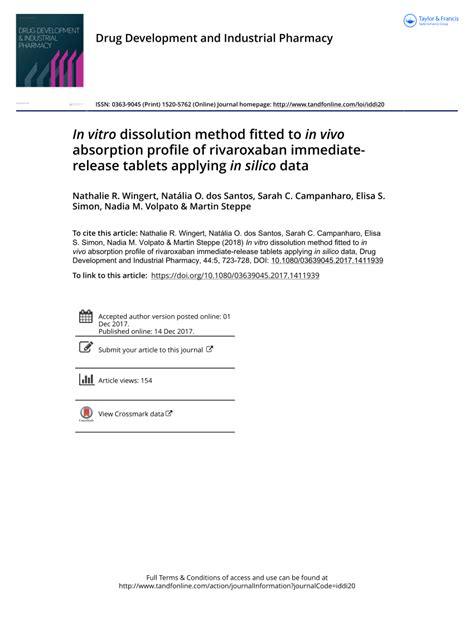 Pdf In Vitro Dissolution Method Fitted To In Vivo Absorption Profile