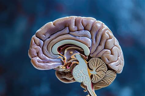 이 클로즈업 사진은 인간의 뇌의 복잡한 구조를 보여주며 세부적인 신경 연결과 해부학적 특징을 강조합니다 프리미엄 사진