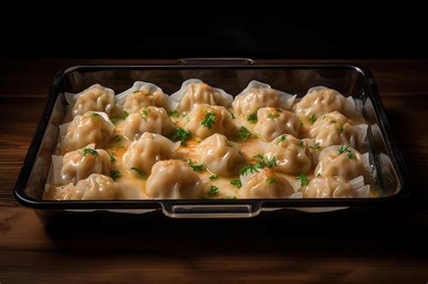 Premium Photo Plastic Tray Filled Shrimp Dumplings