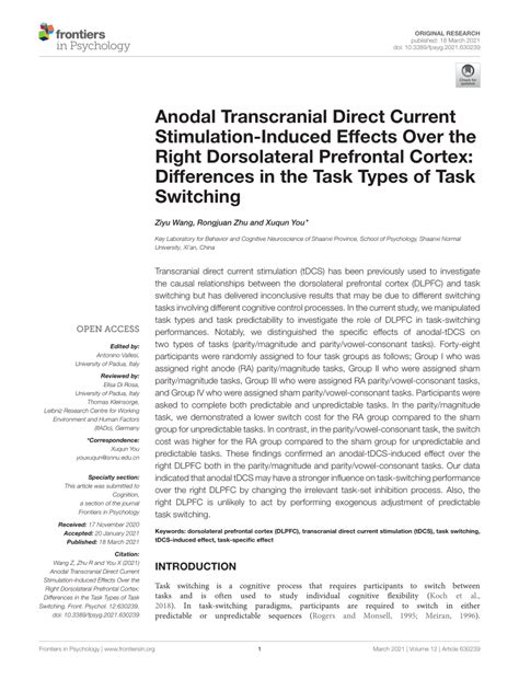 Pdf Anodal Transcranial Direct Current Stimulation Induced Effects Over The Right Dorsolateral