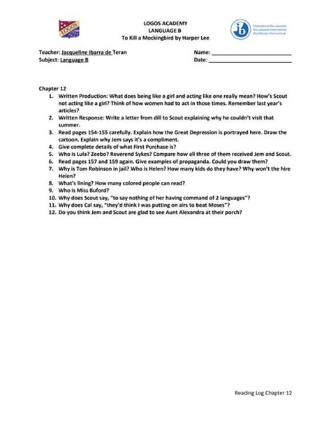 Tkm Reading Log Chapter 12 Odt Comics And Graphic Novels Books