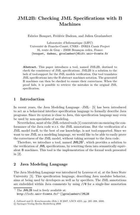 Pdf Jml2b Checking Jml Specifications With B Machines