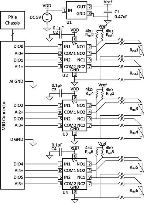 Schematic Of Interface Circuits For Rtds U1 Voltage Reference Chip
