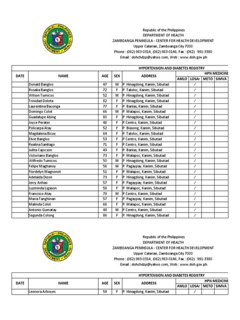 Template For Hpn And Dm Masterlist Pdf Circulatory System