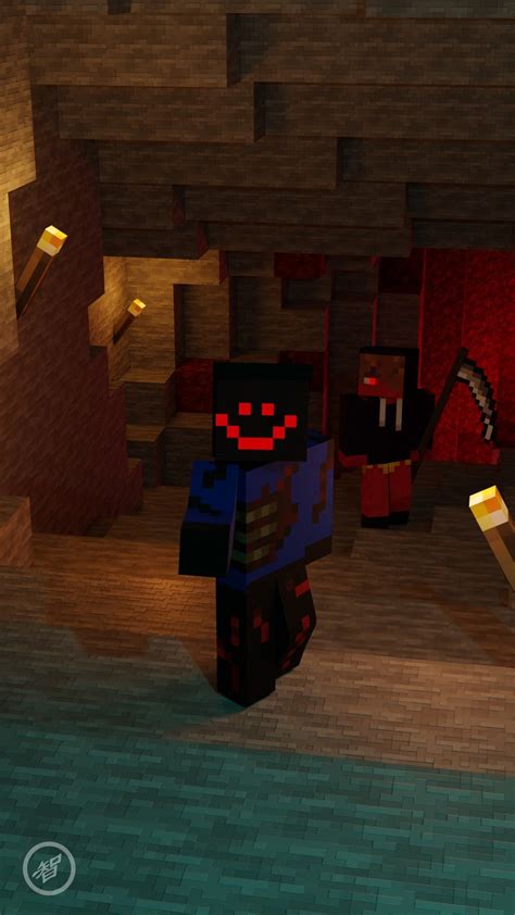 An Image Of A Man In A Minecraft Room With Red And Black Colors On His Face