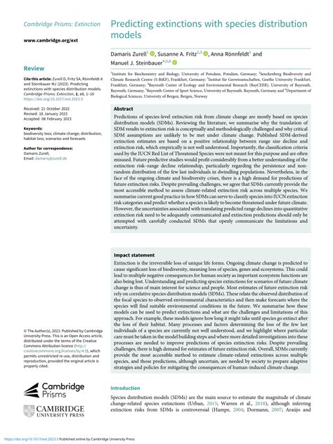 Pdf Predicting Extinctions With Species Distribution Models