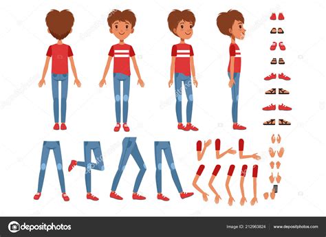 소년 캐릭터 생성 세트 귀여운 소년 생성자 다른 자세 제스처 신발 벡터 일러스트 — 스톡 벡터 © Topvectors