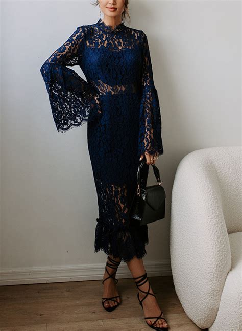 Sheathcolumn Scoop Neck Long Sleeves Tea Length Lace Evening Dresses