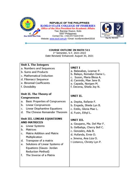 Course Outline Math 511 Pdf Derivative Matrix Mathematics