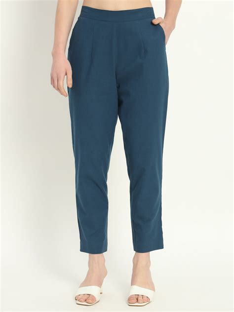 Peacock Blue Pants For Women Skytick