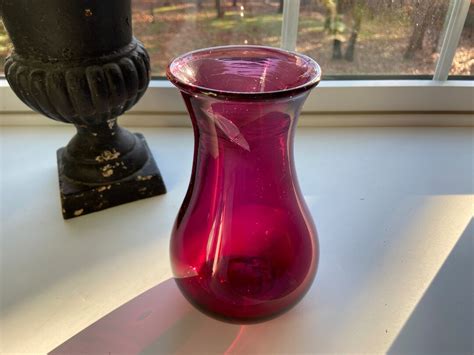 Hand Blown Glass Tulip Vase Deep Pink Flared Vase Etsy