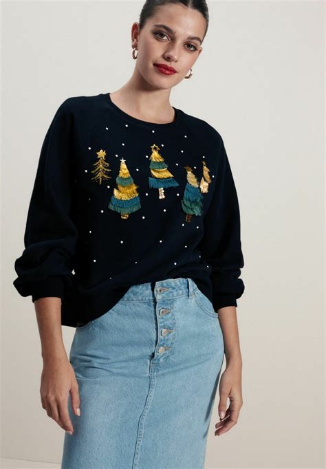 Next Christmas Tree Tassel Detail Sparkly Embellished Sweatshirt