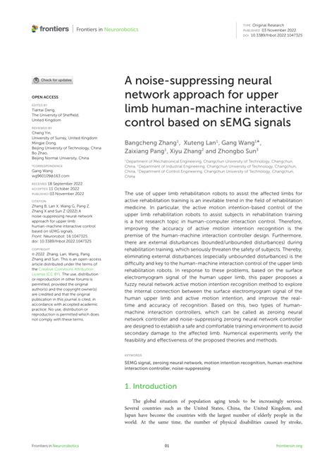 pdf a noise suppressing neural network approach for upper limb human